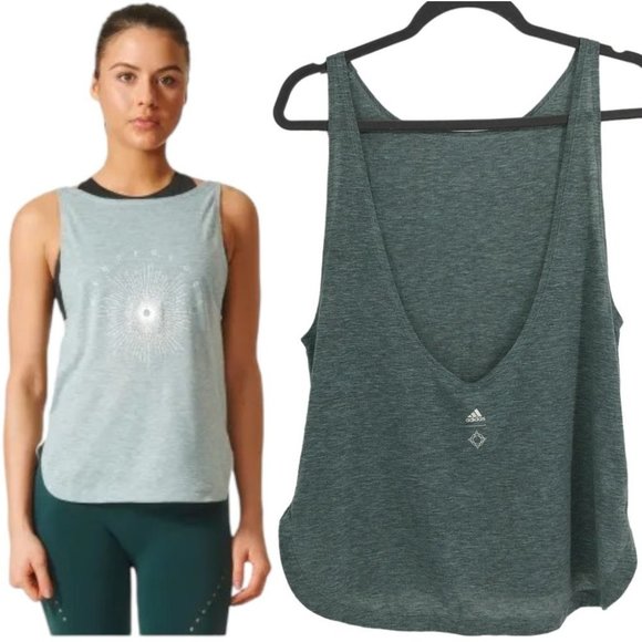 adidas | Tops | Adidas Heathered Green Wanderlust Boat Neck Activewear ...
